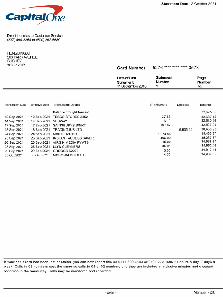 Capital-One Bank Statement | PDF