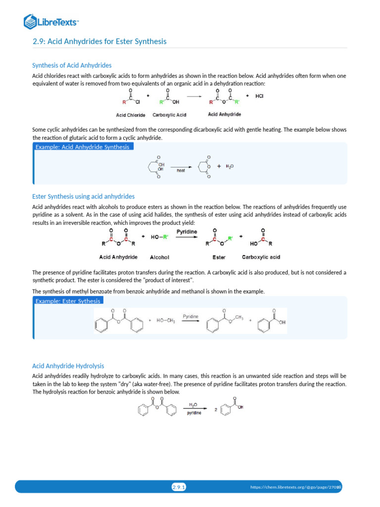 Acid Anhydrides in Ester Synthesis | PDF | Ester | Acid