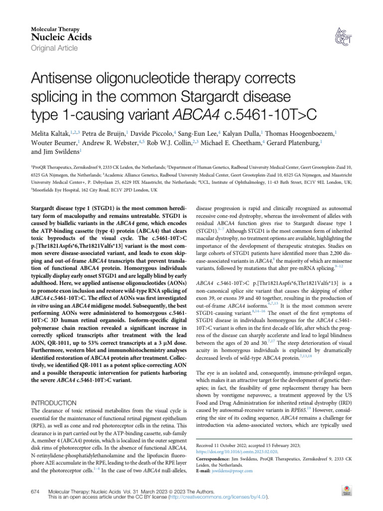 Antisense Oligonucleotide Therapy Corrects Splicin | PDF | Alternative Splicing | Rna Splicing
