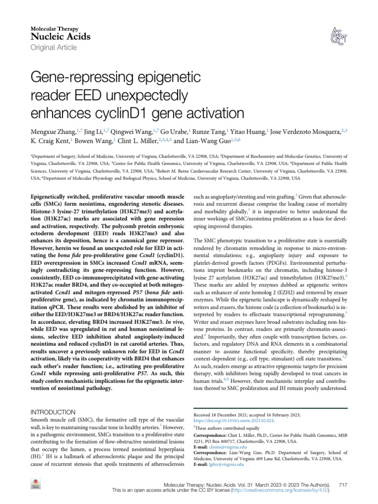 Gene Repressing Epigenetic Reader EED Unexpectedly | PDF | Biological ...
