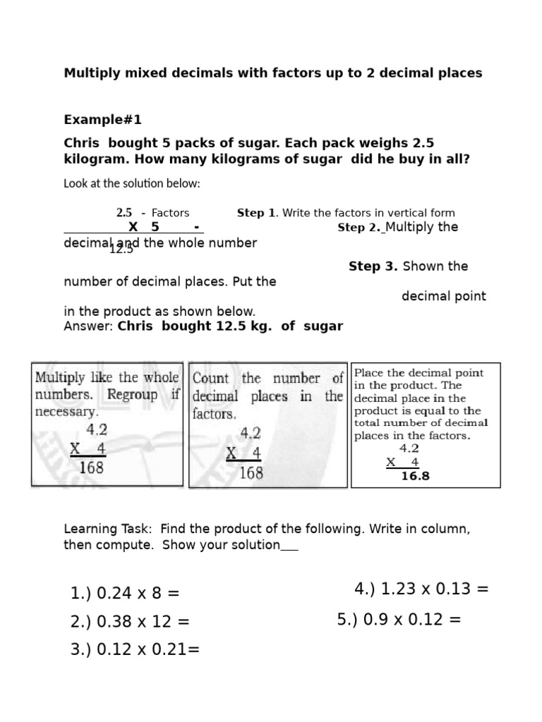 Multiply Mixed Decimals With Factors Up To 2 Decimal Places | PDF