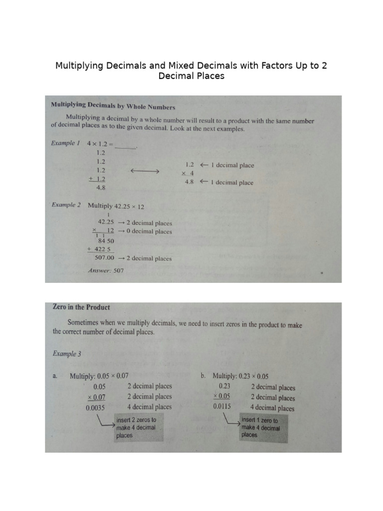 LAS Q1 Multiplying Decimals and Mixed Decimals With Factors Up To 2 ...