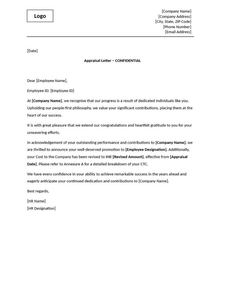 Employee Appraisal Letter Template | PDF
