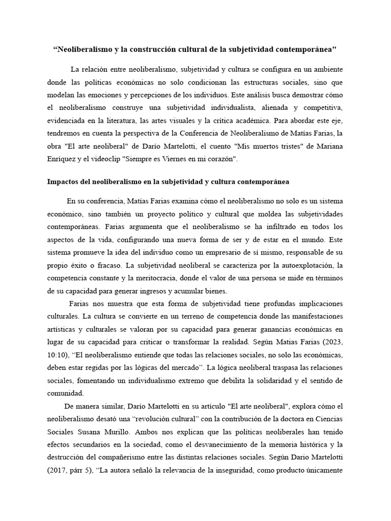 Neoliberalismo y subjetividad cultural | PDF | Neoliberalismo | Las ...