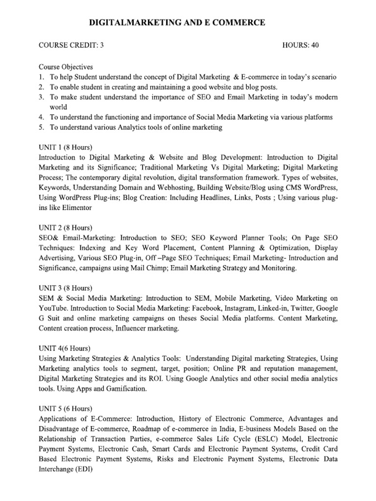 Digital Marketing and E-Commerce (Semester 2nd) | PDF