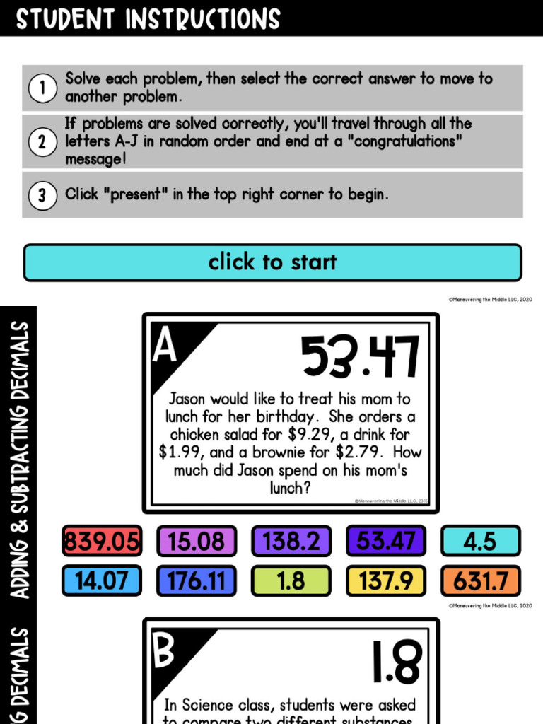 Adding and Subtracting Decimals - Scavenger Hunt | PDF