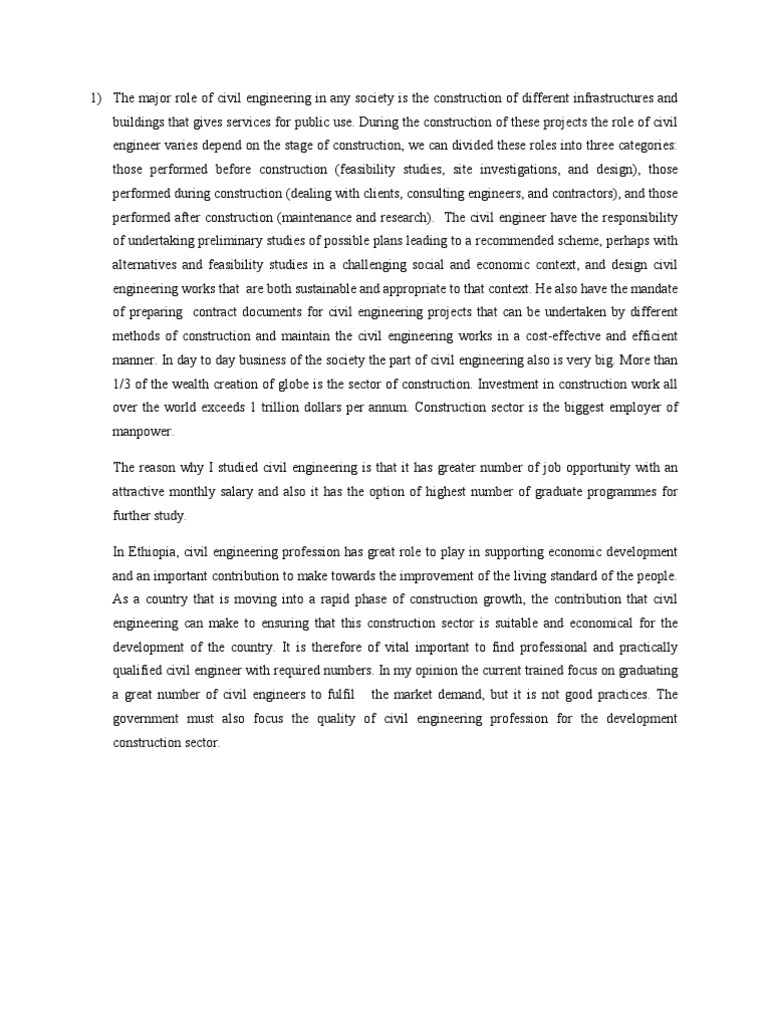 The Major Role of Civil Engineering in Any Society Is The Construction ...