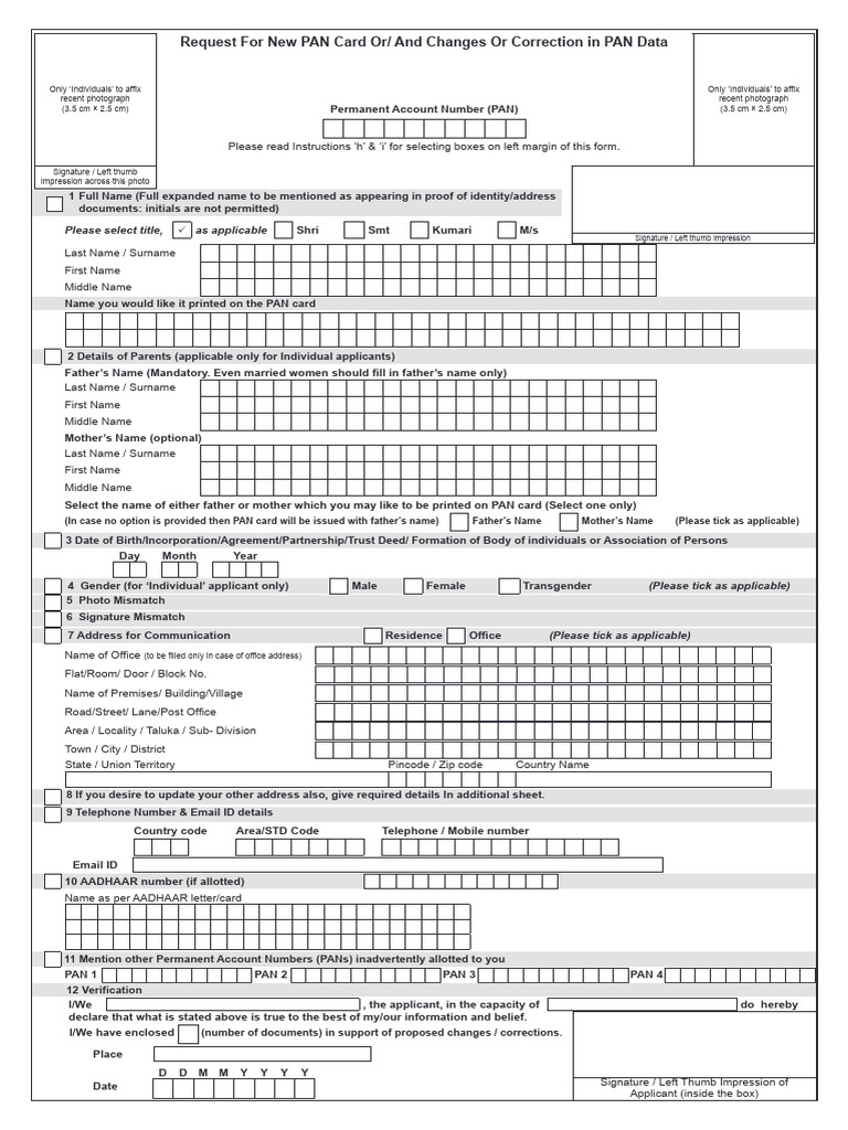 Form For Changes in Pan | PDF | Identity Document | Government And ...