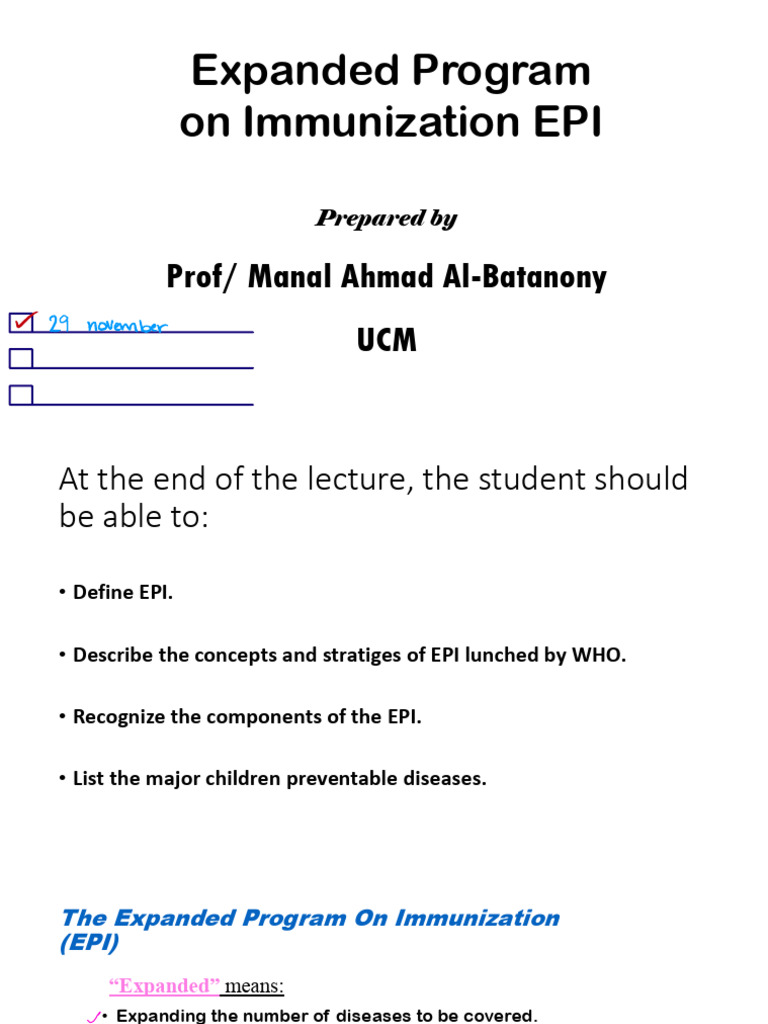 Expanded Program On Immunization Epi Prof Manal Ahmad Al Batanony Ucm Pdf Vaccines