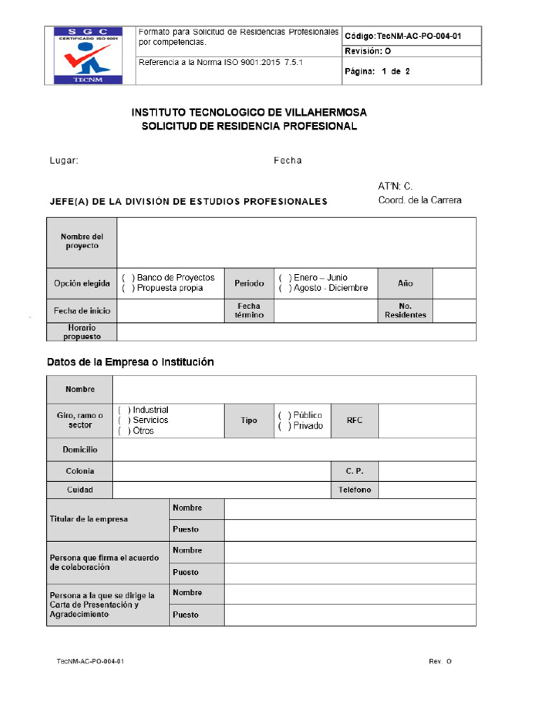 ITVH RP 011130 Solicitud | PDF