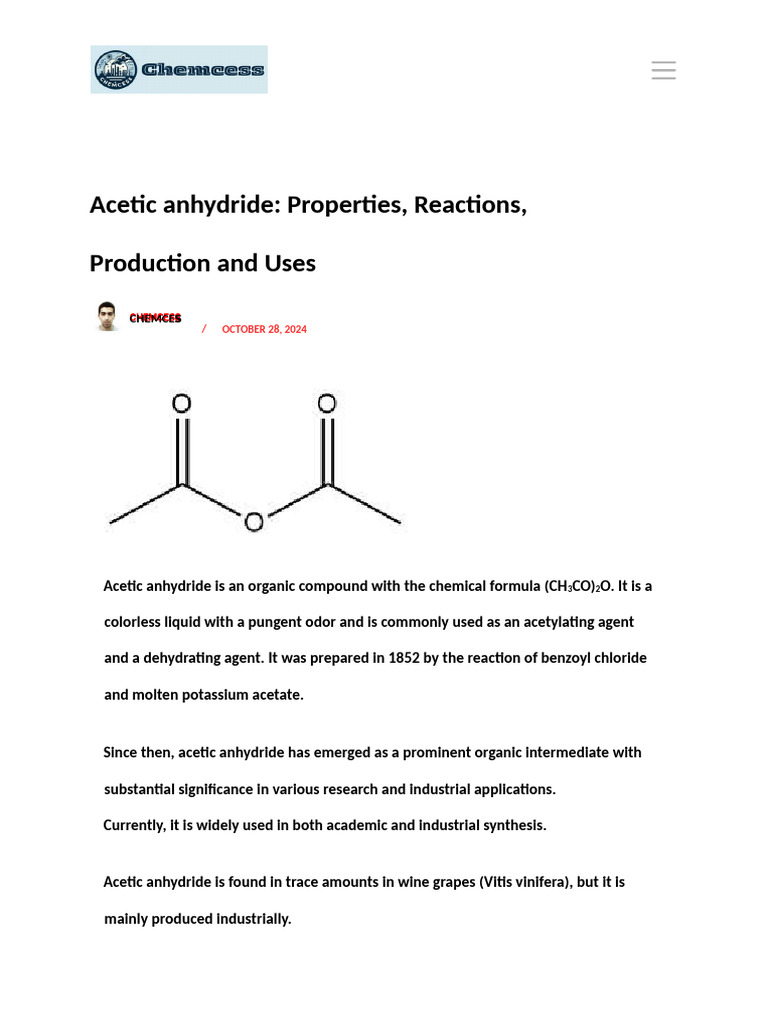 Acetic Anhydride for Chemists | PDF | Acetic Acid | Distillation