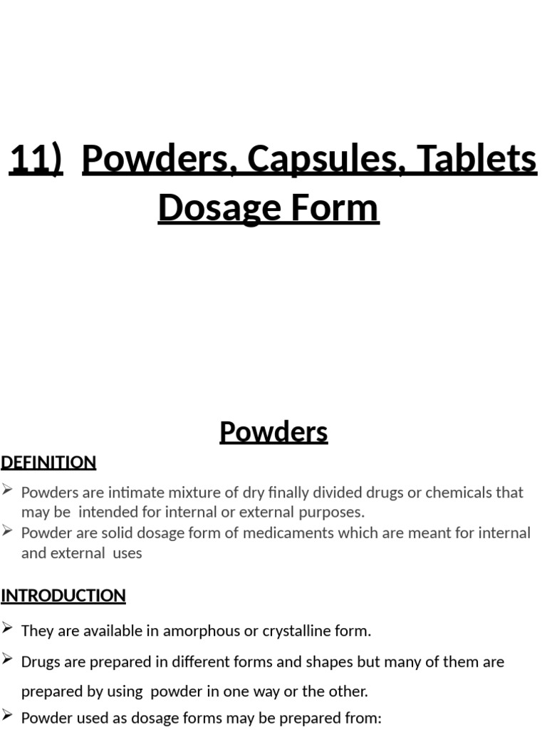 Powders, Capsules, Tablets Dosage Forms-1 | PDF | Tablet (Pharmacy ...