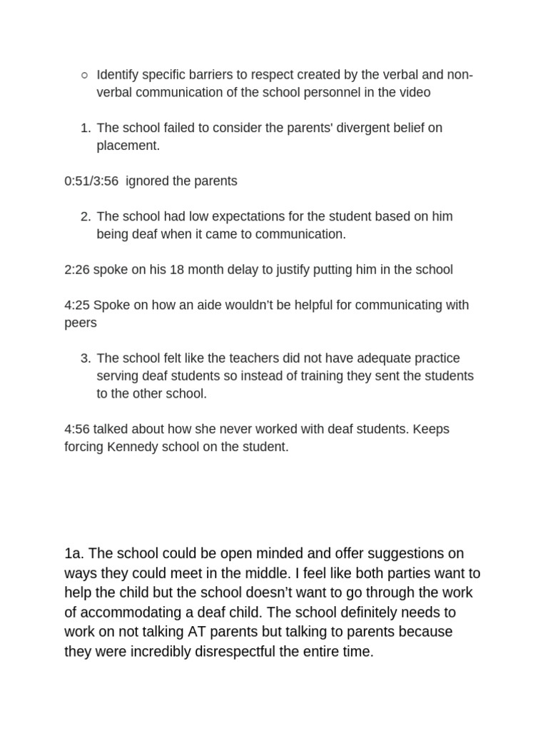 Identify Specific Barriers To Respect Created by The Verbal and Non ...