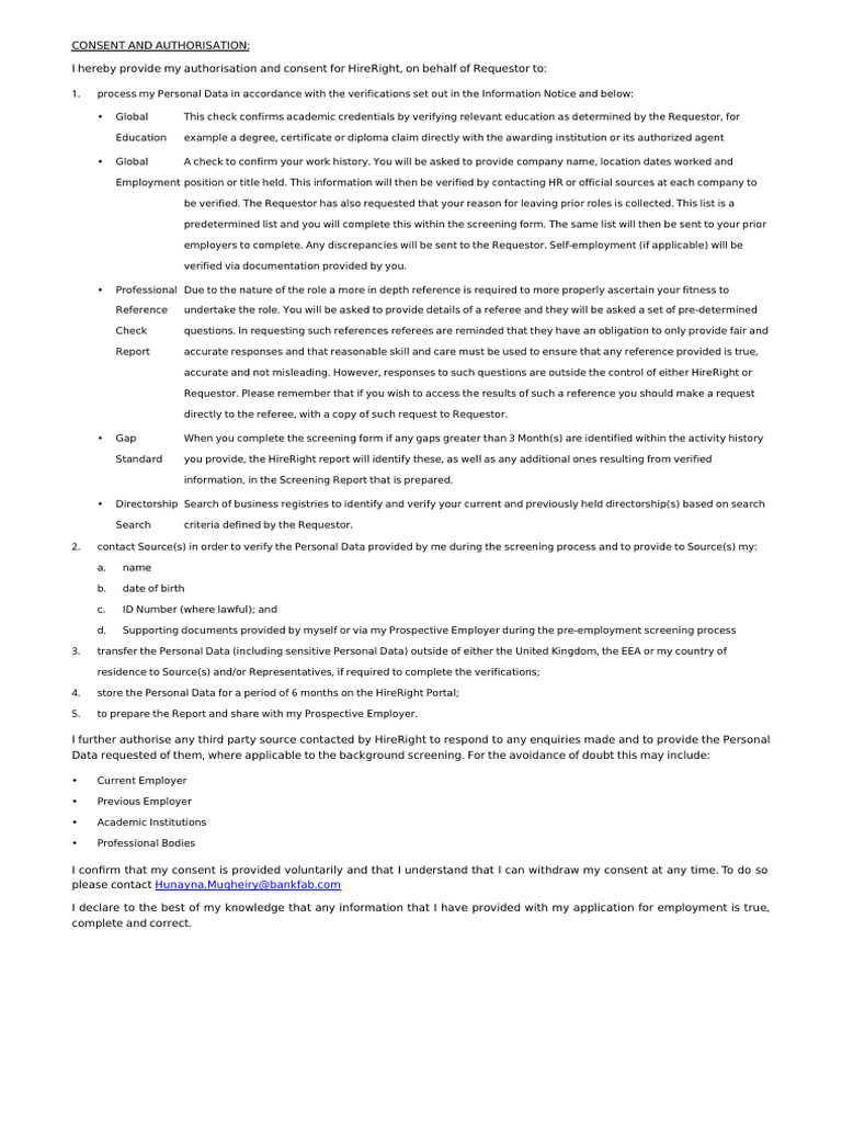 Screening Disclosure and Authorization | PDF | Background Check | Privacy