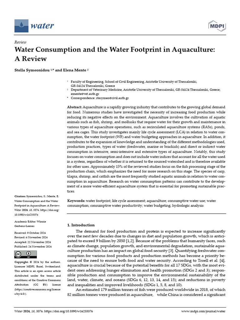 Water Consumption and The Water Footprint in Aquac | PDF | Aquaculture | Water