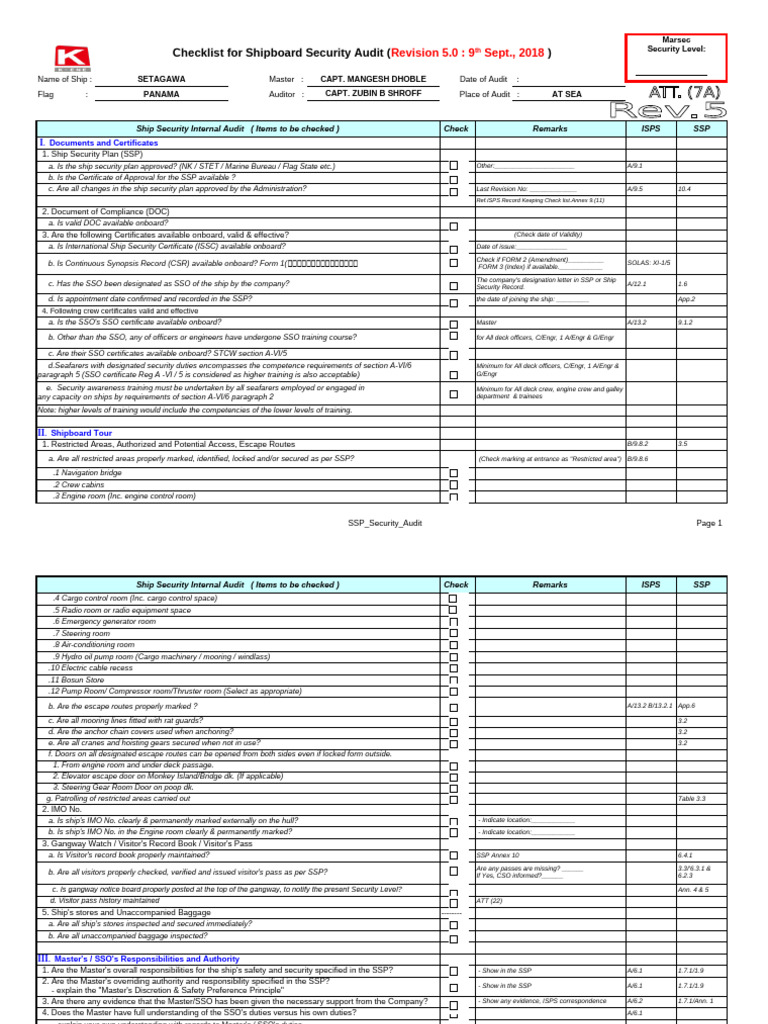ISPS Audit Checklist (1) | PDF | Shipping | Water Transport