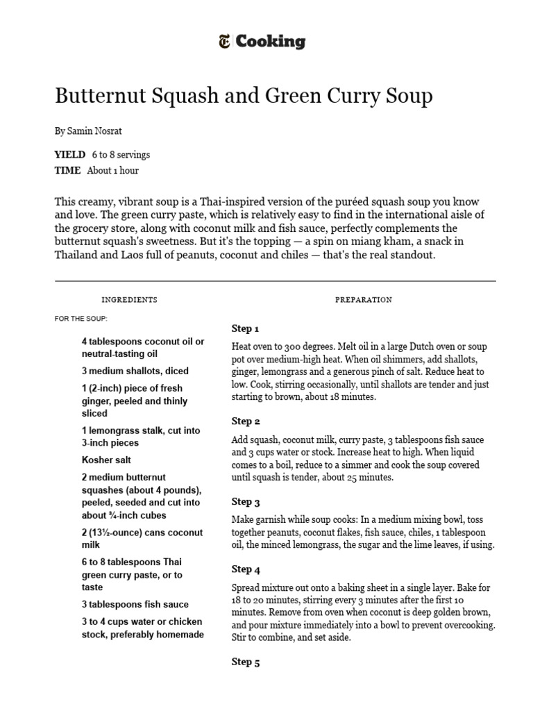 Thai Butternut Squash Curry Soup Recipe | PDF | Curry | Soup