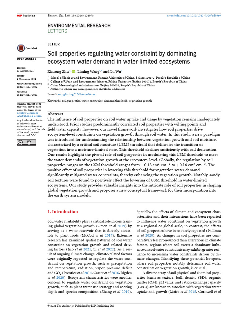 Soil Properties Regulating Water Constraint by Dom | PDF | Soil | Water