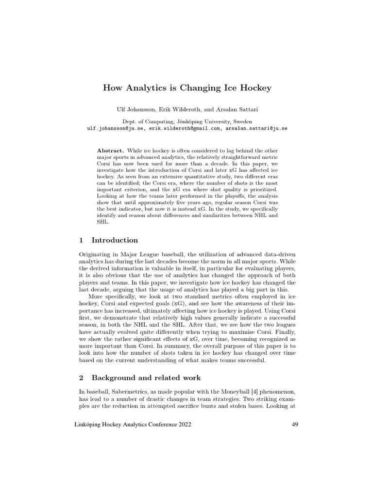 How Analytics Is Changing Ice Hockey | PDF | National Hockey League ...