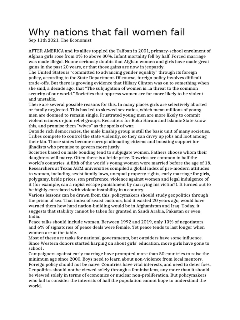 Why Nations That Fail Women Fail | PDF | Marriage | Child Marriage