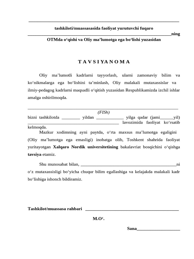 Tavsiyanoma Namuna+++ | PDF