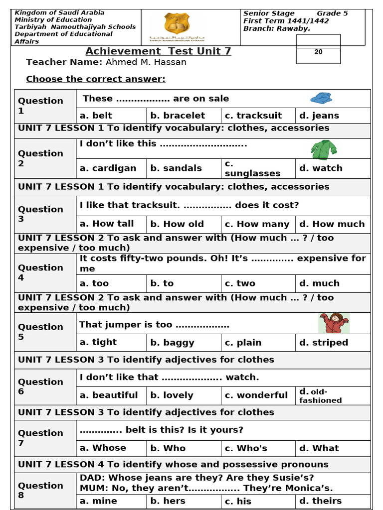 Unit 7 Achievement Test Pdf Linguistics