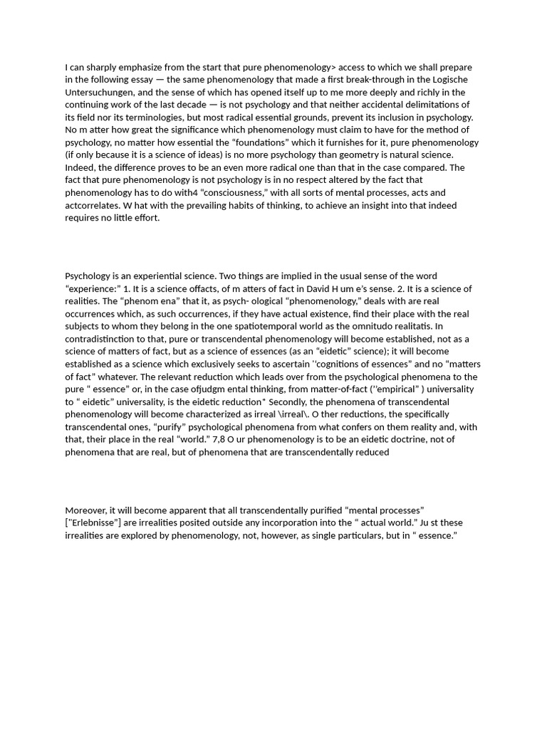 Important Texts From Husserl Ideas First Book | PDF | Phenomenology ...