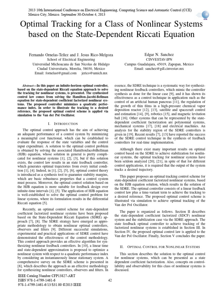 Optimal Tracking For A Class of Nonlinear Systems Based On The State ...