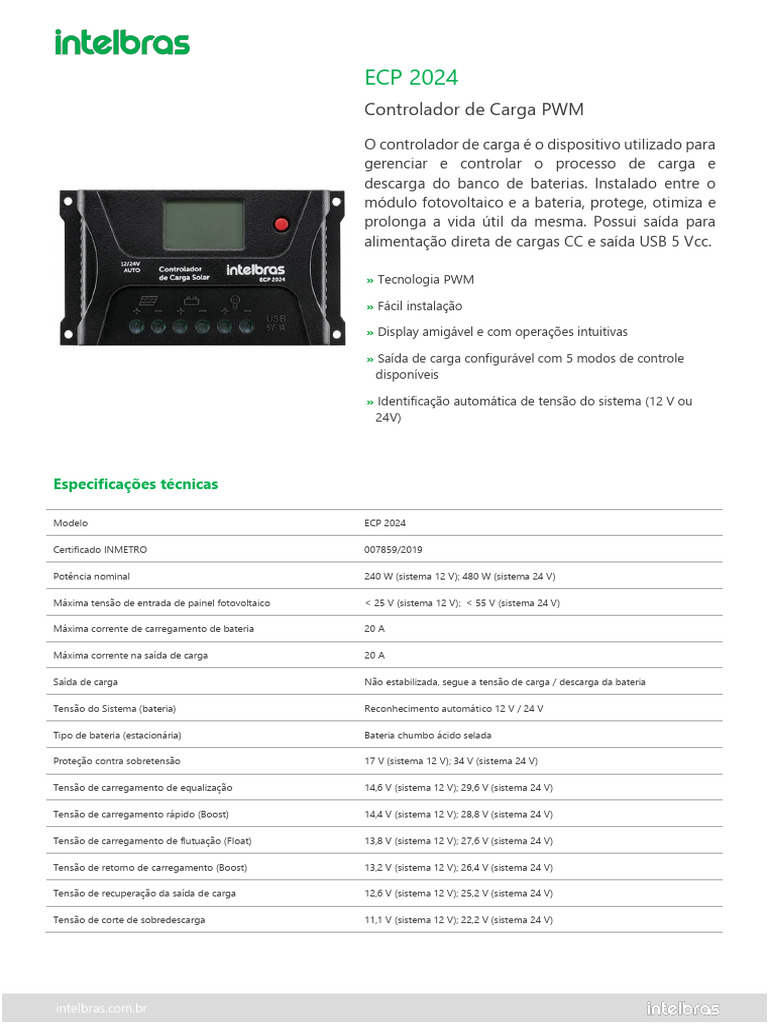 Controlador de Carga PWM ECP 2024 Intelbras | PDF | Eletricidade ...