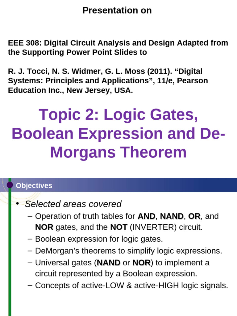 Eee 313 Logic Gates Boolean Expression And De Morgans Theorem Pdf
