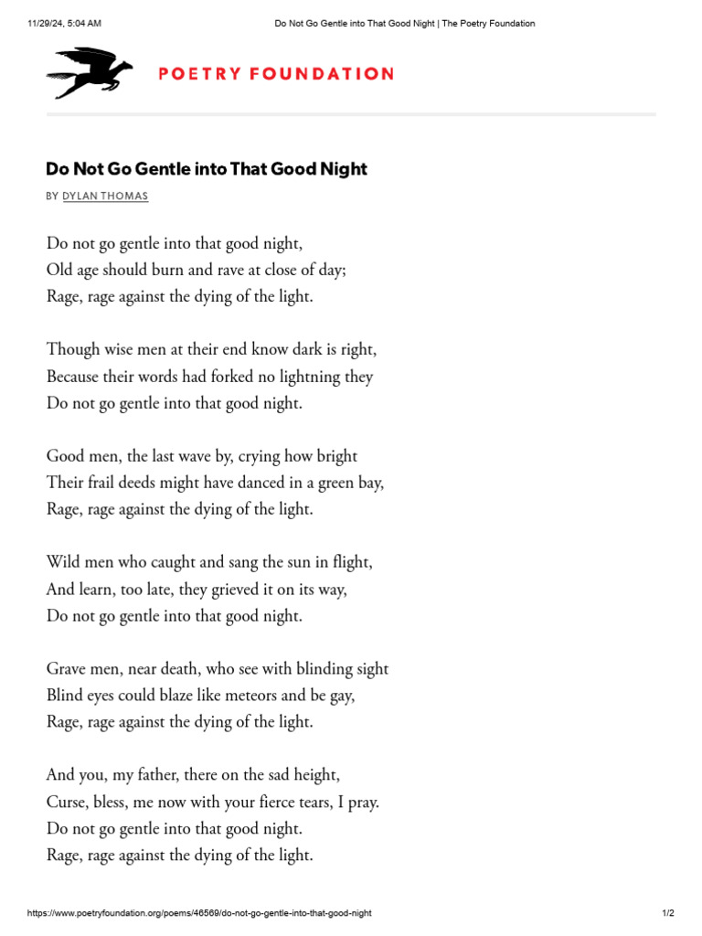 Do Not Go Gentle Into That Good Night - The Poetry Foundation | PDF