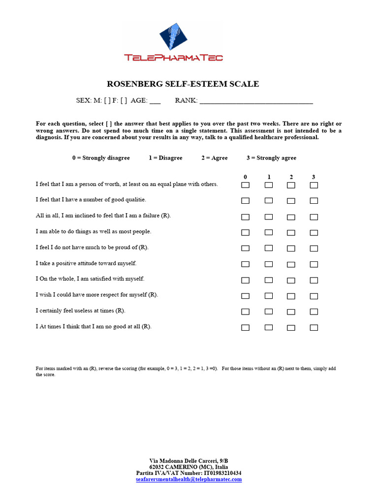 Rosenberg Self-Esteem Scale | PDF