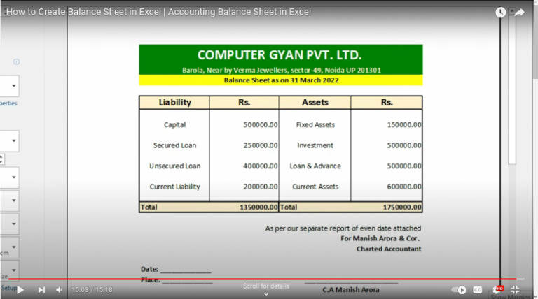 (1355) How To Create Balance Sheet in Excel - Accounting Balance Sheet ...