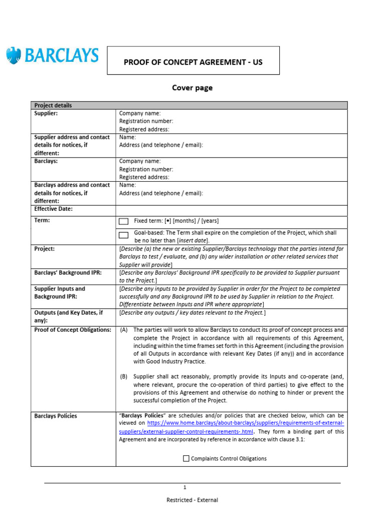 Barclays Proof of Concept Agreement UK | PDF | Indemnity | Common Law