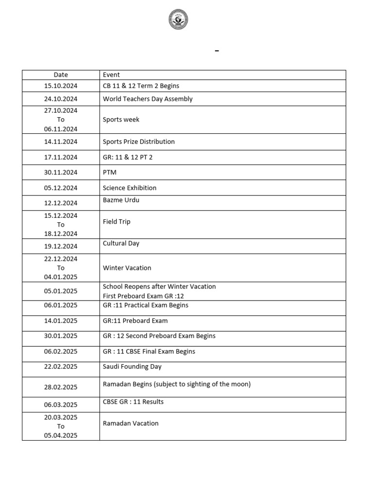 CBSE GR 11 & 12 TERM - 2 Event Scedule | PDF