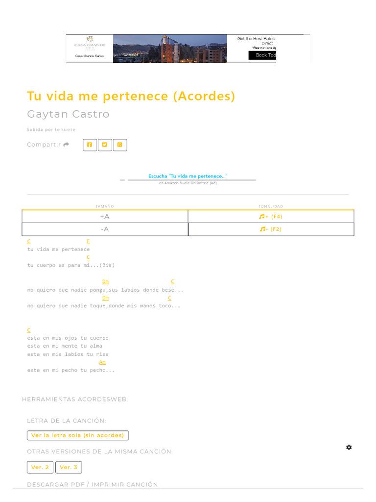 TU VIDA ME PERTENECE - (Gaytan Castro) Acordes para Guitarra, Piano ...