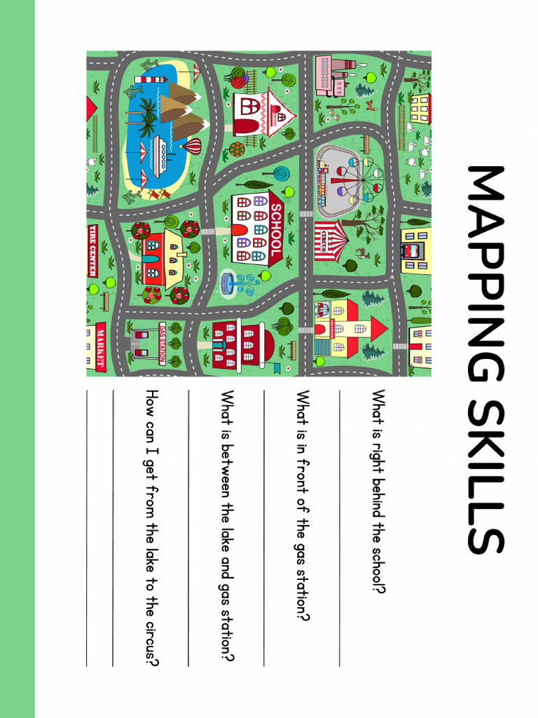 Green Mapping Skills Street Map Geography Worksheet | PDF