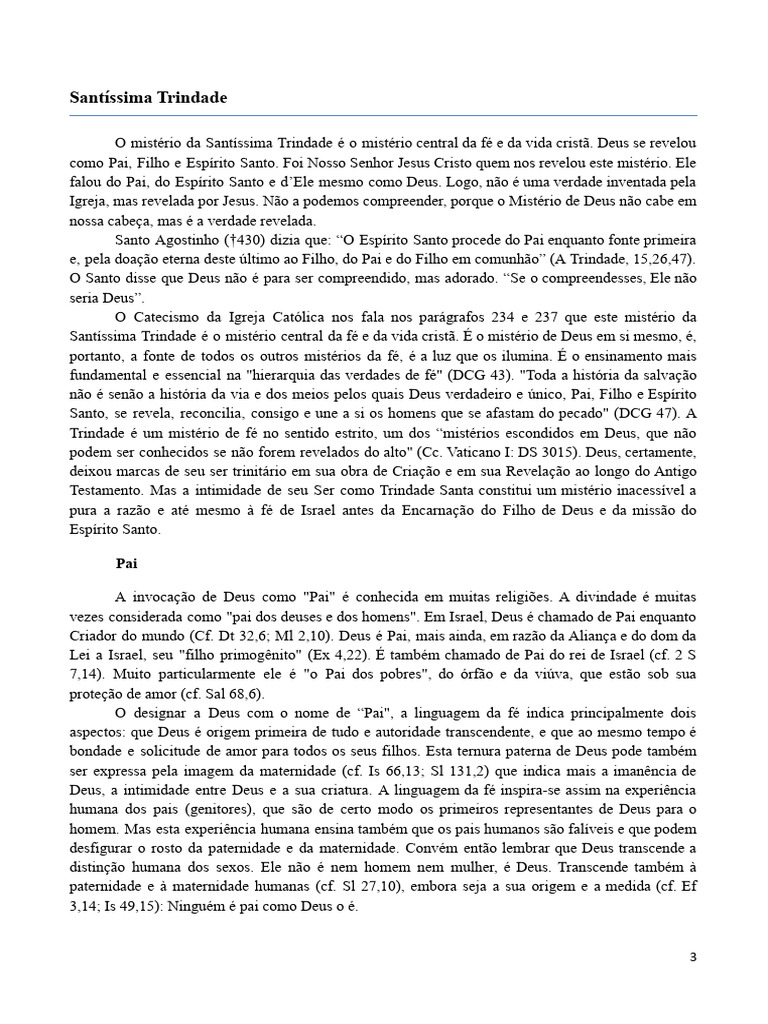 Santíssima Trindade | PDF | Trindade | Espírito Santo (religião)