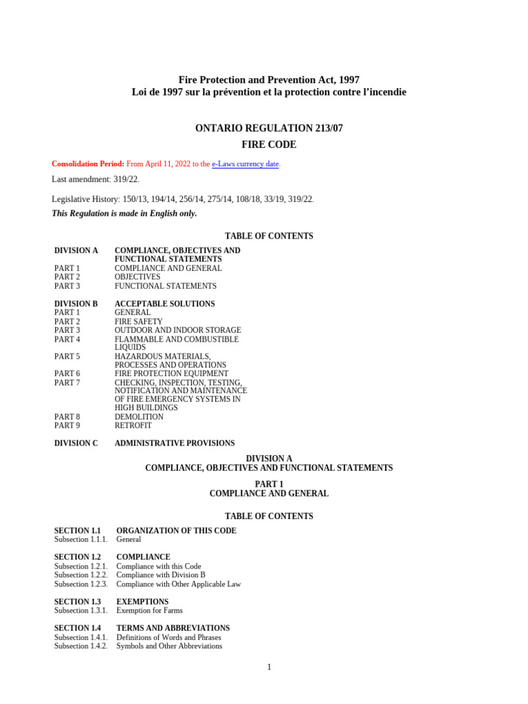 Ontario Fire Code Ontario Regulation 213 07 | PDF