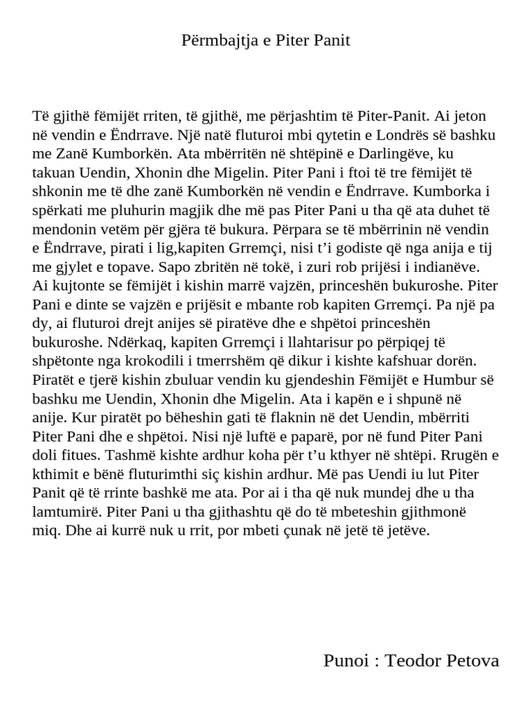 Përmbajtja e Piter Panit | PDF