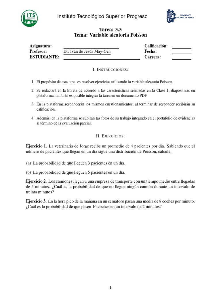 Tarea 3 3 Variable Aleatoria Poisson IGE | PDF