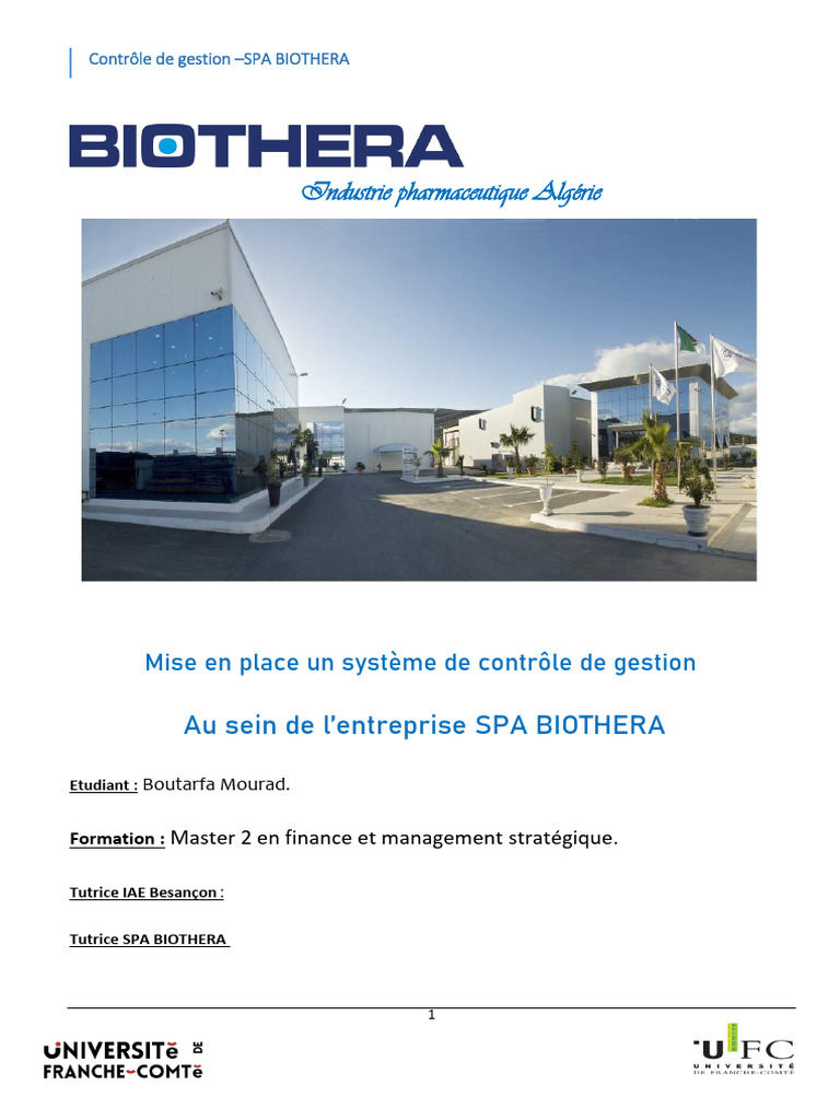 Contrôle de Gestion chez SPA BIOTHERA | PDF | Budget | Business