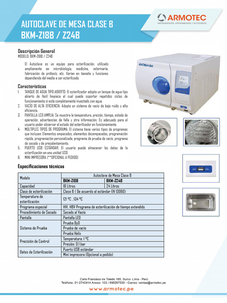 Autoclave Mesa Clase B: BKM-Z18B/Z24B | PDF | Agua | Esterilización (Microbiología)