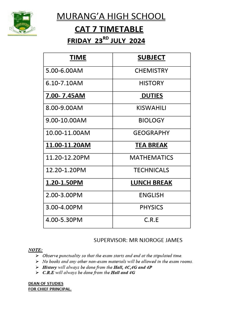 Cat 7 Timetable | PDF