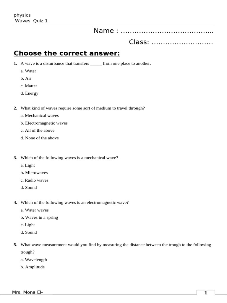 Waves Quiz: Understanding Wave Types | PDF