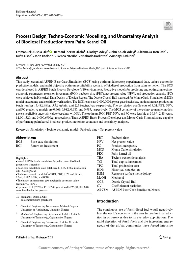 Process Design Techno-Economic Modelling and Uncer Compressed | PDF ...
