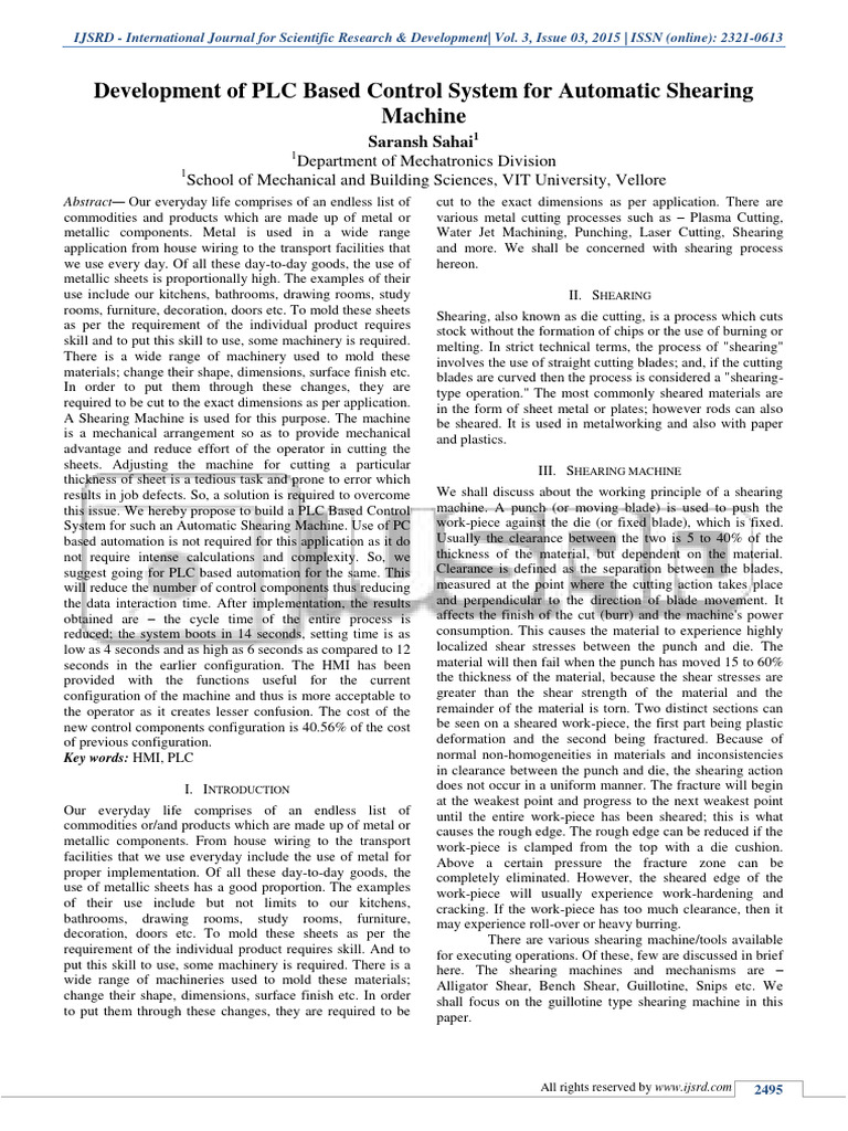 Development of PLC Based Control System For Automatic Shearing | PDF | Programmable Logic Controller