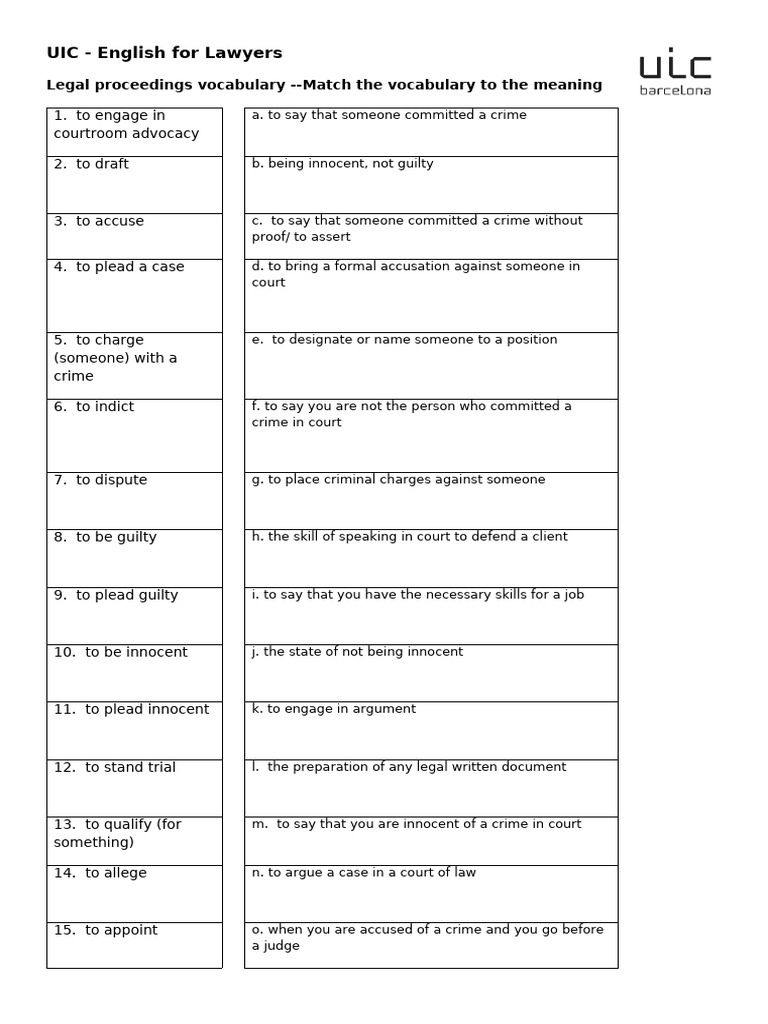Legal Proceedings Vocabulary | PDF