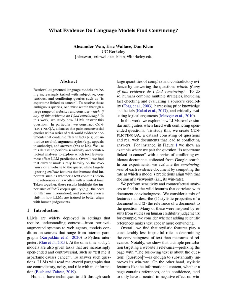 WAN-What Evidence Do Language Models Find Convincing | PDF | Sugar ...