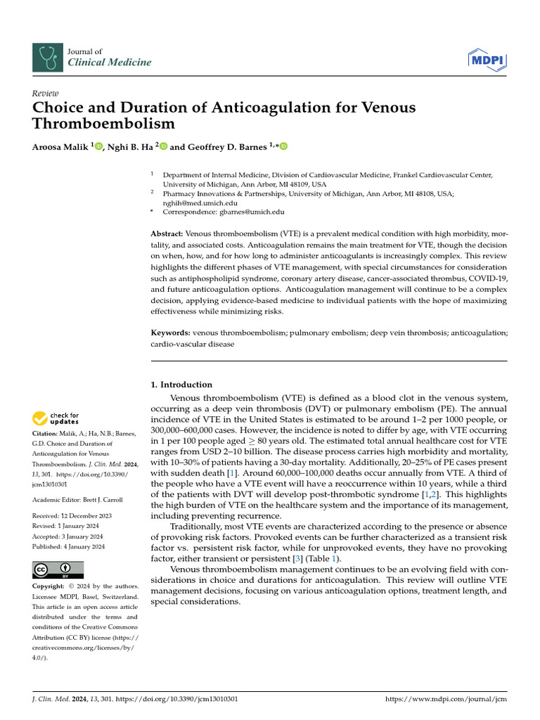 Choice and Duration of Anticoagulation For Venous | PDF | Thrombosis | Percutaneous Coronary ...